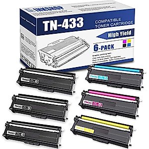 TN433 Compatible TN-433BK TN-433C TN-433Y TN-433M High Yield Toner Cartridge Replacement for Brother TN-433 HL-L8260CDW HL-L8360CDW DCP-L8410CDW MFC-L8610CDW Toner.(3BK+1C+1Y+1M)