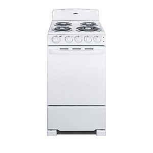 Summit 20" Electric Range, 220V 4 Burner Range, 2.3 cu.ft. oven, White- RE203W