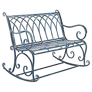 Safavieh Outdoor Collection Ressi Victorian Antique Patio Porch Entryway Backyard Rock Bench PAT5021C, Mossy Blue