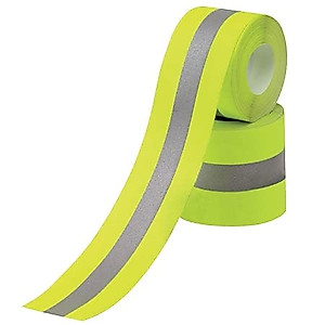 Sew on High Visibility Hi Vis Retro Reflective Fabric Tape (2" x 5 yds, Lime/Silver)