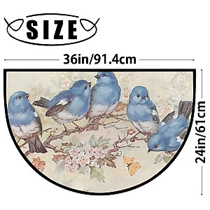 Blue Bird Branch Half Round Door Mat, Non-Slip Welcome Entrance Way Rug, Rubber Door Mats, 24 x 36 Wear Resistant Semi Circle Floor Mats Area Rugs for Home Kitchen Patio