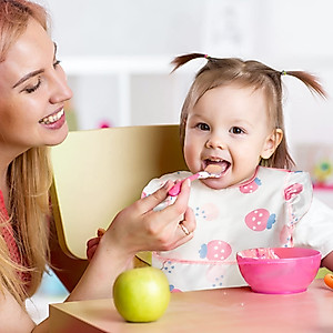 2ooya 3Pcs Mess Proof Bibs for Baby Girls Eating Waterproof Feeding Bib Set with Crumb Catcher Infant Adjustable Teething Bib Sleeveless Food Bibs for Babies, 6-36 Months