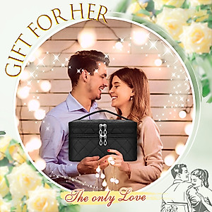 CGBOOM Makeup Bag Organizer, Portable Travel Toiletry Bag for Women, Large Capacity Double Layers Make up Bag With Brush Compartment and Handle, Black Cosmetic Bags for Women Travel Must Haves