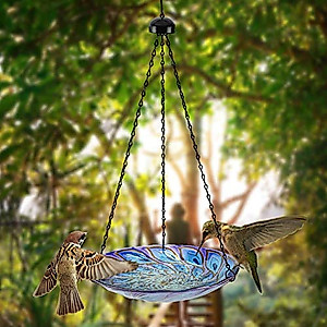 VCUTEKA Hanging Bird Baths Outdoor Glass Peacock Birdbath Birdfeeder for Garden Yard Decoration