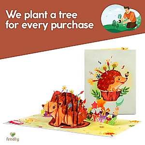 Paper Love Frndly 3D Birthday Pop Up Card, Birthday Hedgehog, Handcrafted - 100% Recycled and Eco-Friendly, 8" x 6" Cover - with Removable Note Card