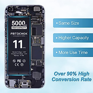 FBTDCHOK [5000mAh Upgraded Replacement Battery Compatible with iPhone 11, [New Version] Ultra High Capacity 0 Cycle A+ Battery Replacement for iPhone 11, with Complete Repair Tool Kit