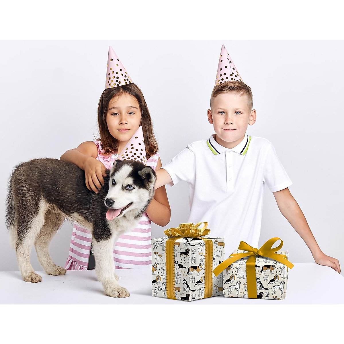 ZINTBIAL Dog Wrapping Paper for Birthday Baby Shower - Paw Print White & Black Puppys Gift Paper for Men Women Kids - 20 x 29 Inches, 6 Folded Sheets, Easy to Store…