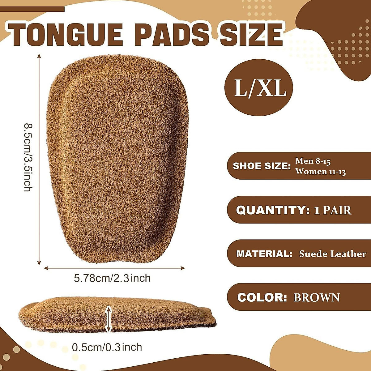 pedag Supra | German Handmade Shoe Tongue Pads | Soft Suede Leather and Memory Foam Shoe Padding | Solves Loose Shoes Problem | 1 Pair, Large/X-Large Size