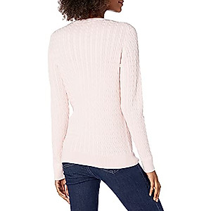 Amazon Essentials Women's Lightweight Long-Sleeve Cable Crewneck Sweater (Available in Plus Size), Light Pink, Large