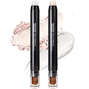 NewBang 2PCS Eyeshadow Stick,Champagne White Shimmer Eye Shadow Pencil Brightener Inner Corner Eye Liner Crayon Highlighter Cream Metallic Waterproof Longlasting Lying Silkworm Makeup with Brush Set