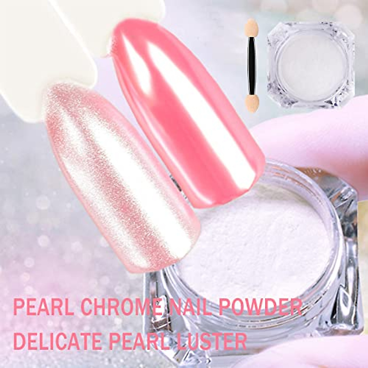 White Pearl Chrome Nail Powder, Pearlescent White Nail Art Jewelry Glitter Powder Symphony Mermaid Pearl Neon Nail Powder, The Powder Is Fine and Shiny, Healthy & Long-lasting for Nail Art Decorations