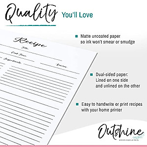 OUTSHINE Premium Recipe Paper for 8.5" x 11" Recipe Binders, Farmhouse Design (50 Sheets) | Full Size Recipe Refill Pages for Binder | Recipe Card Sheets | No-Smear Matte Paper