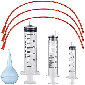 7 Pack Tube Feeding Kit for Puppies Puppy Feeding Tube Includes 3 Pack 8 FR Red Feeding Tubes, 3 Pack 10 ml 30 ml 60 ml Syringes, Bulb Syringe for Lamb Goat Puppy Whelping Kitten Measuring Watering