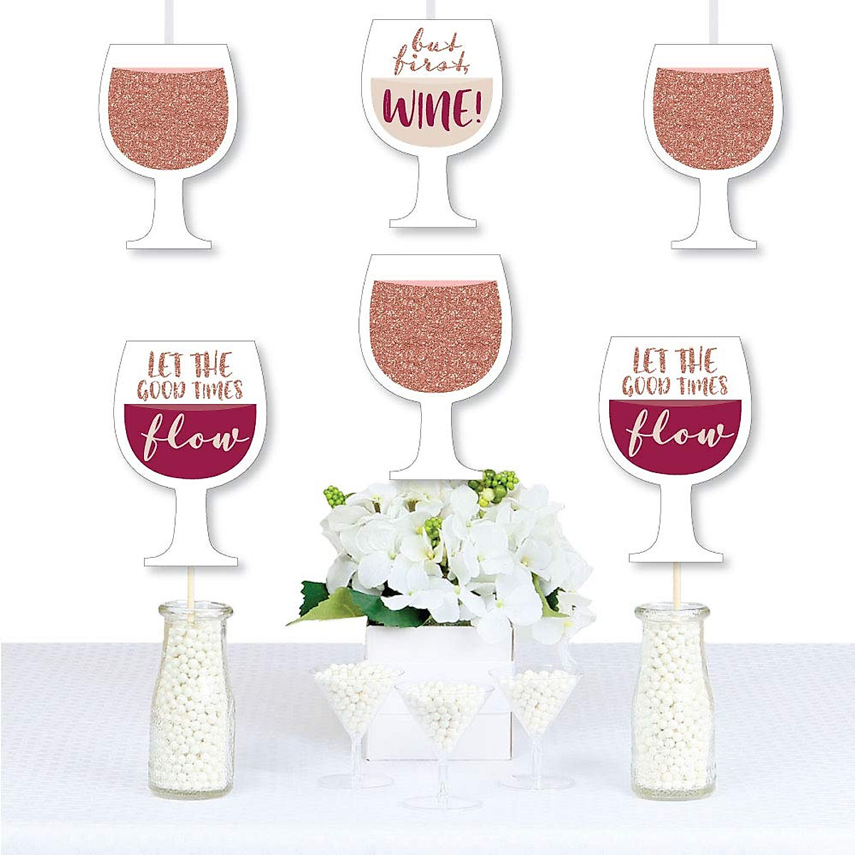 Big Dot of Happiness But First, Wine Tasting Party Essentials Glass Decorations DIY - Set of 20