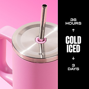 S'well Recycled Stainless Steel Tumbler XL with Straw and Handle, 30oz, Hydrangea Pink, Triple Layered Vacuum Insulated Containers Keeps Drinks Cold for 36 hours and Hot for 9