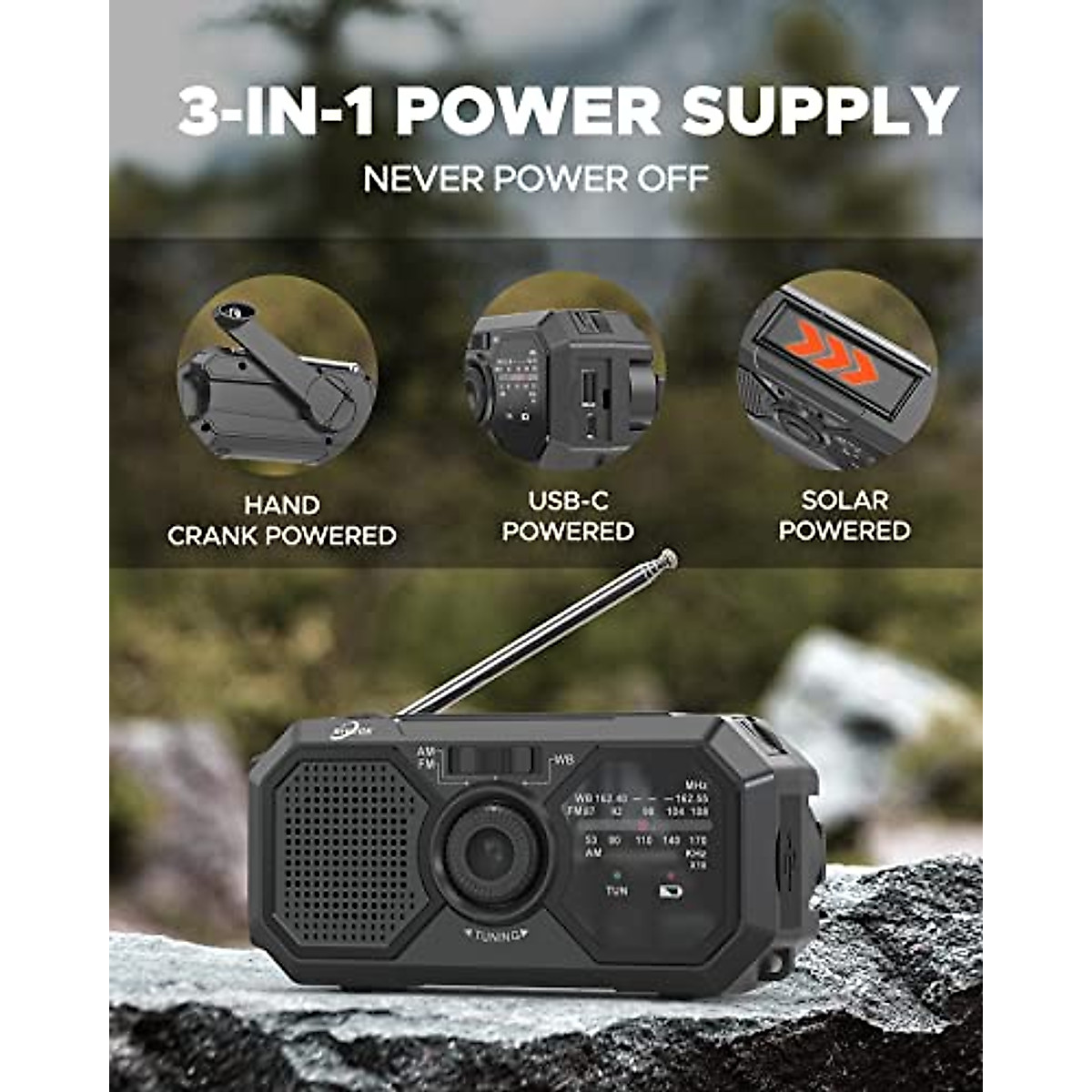 Hand Crank Emergency Radios,Portable NOAA/AM/FM Weather Radio with SOS Alarm,3500mAh Pocket Solar Power Bank Gadget for Home Camping Hiking Outdoor, Must Have Survival Gear Gift for Men Dad