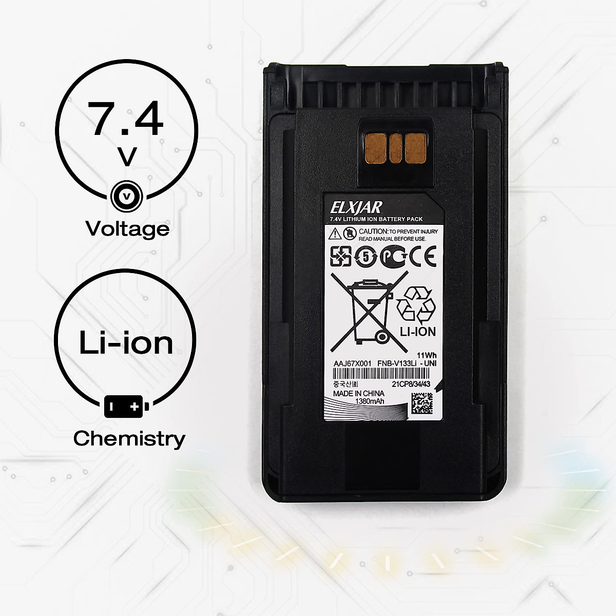 elxjar (2-Pack) 7.4V 1500mAh FNB-V133Li Li-ion Battery Replacement for Vertex EVX-261, EVX-530, EVX-531, EVX-534, EVX-539, VX-260, VX-261, VX-451, VX-454, VX-456, VX-459 Part NO AAJ67X001, AAJ68X001