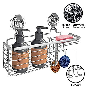 N-S Khdrvok Vacuum Suction Cup Bath Storage Basket Stainless Steel Bathroom Shower with soap Holder and Hooks