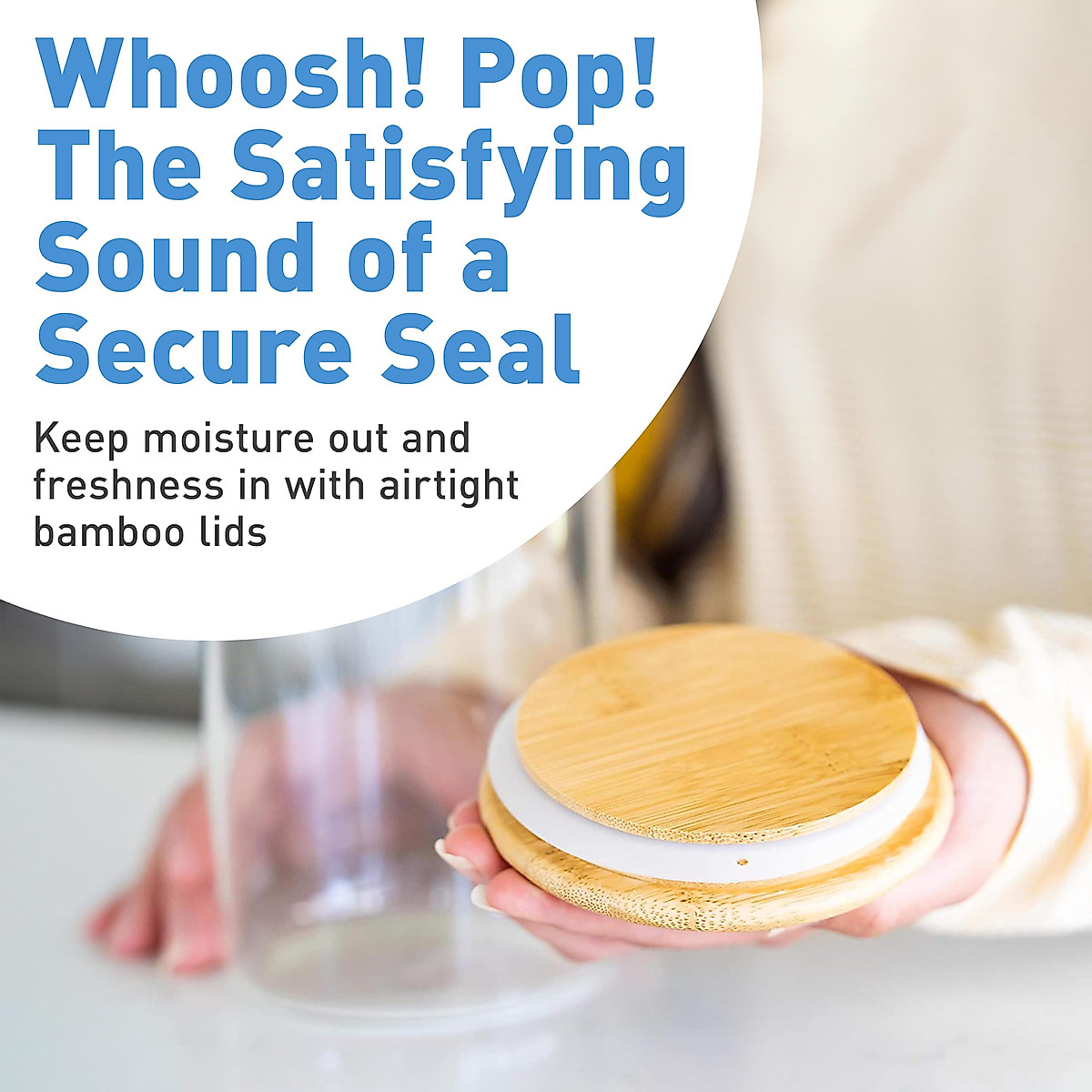 Glass Food Storage Containers with Lids by Sweetzer and Orange - Set of 4 Kitchen Canisters - Candy, Cookie, Rice and Spice Jars - Sugar or Flour Container - Big and Small Airtight Food Jar for Pantry