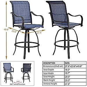 PatioFestival Patio Swivel Bar Stools Set of 4 Outdoor High Bistro Stools Height Chairs Dining Chairs All Weather Garden Furniture(Blue)