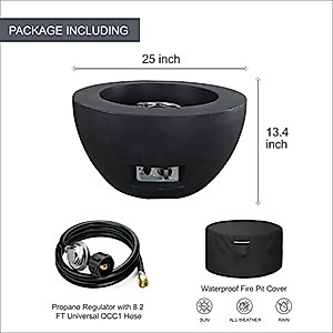 Kante Concrete Round Fire Table 25", 50000 BTU Outdoor Propane Fire Pit Table, Gas Fire Pits for Outside Patio, Smokeless Fire Pit and Outdoor Fire Pits, Charcoal