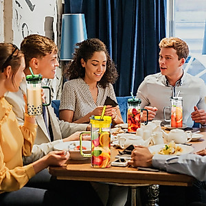 Rtteri 6 Sets Square Glass Cups with Lids and Straws Coffee Cups with Handle Drinking Glasses Wide Mouth Multi Colored Glass Tumbler with Handle for Home Employee Coworkers (16 Oz, Medium)