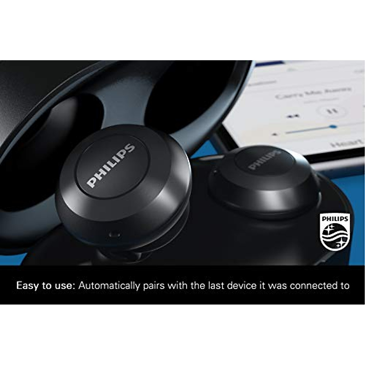Philips T8505 True Wireless Earbuds, Hybrid Active Noise Canceling (ANC), Bluetooth 5.0 Voice Assistant, IPX4 Splash Resistant, App Control, USB-Charging, Wireless Charging case Included (TAT8505BK)