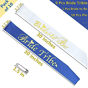Bachelorette Party Bride Tribe Sash Set:1 Bride to Be Sash and 9 Bride Tribe Sashes Fit Bridal Shower Decorations Wedding Party Favors (Blue,10 Pcs Sash)