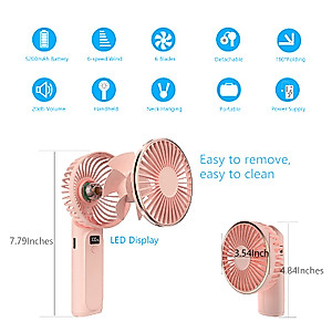 HlpiAMok Aeiniweraabbcc ERXUNG Portable Mini Handheld Fan with 5200mAh Batteray 6 Speed Ajustable Hand Fan, USB Rechargeable Portable Personal Fan, Foldable Small Desk Fan Pefect for Summer Outdoor