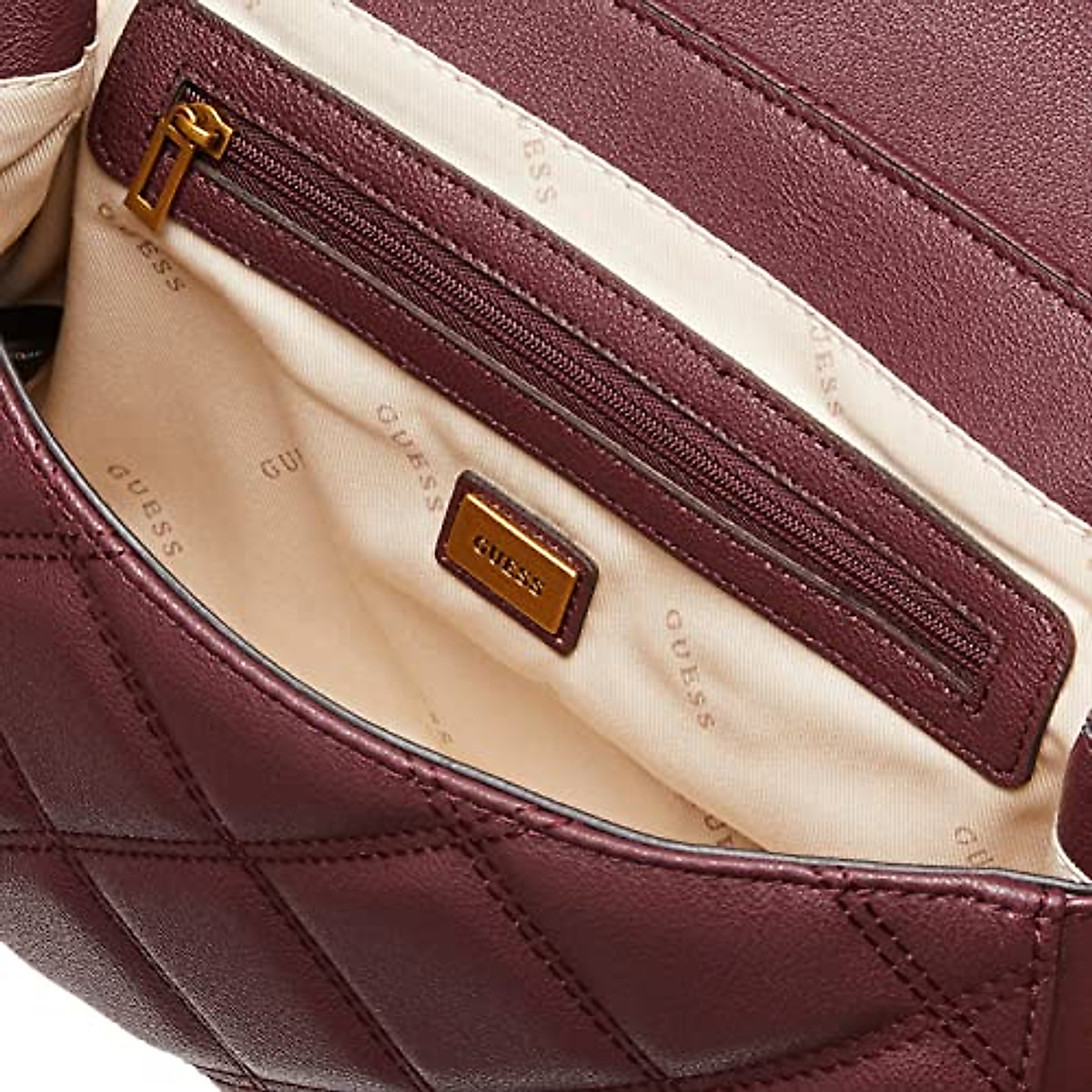 GUESS womens Katey Flap Shoulder Bag, Burgundy Multi, One size US