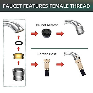 iFealClear Brass Garden Hose Adapter Kit with Female Aerator, Faucet to Hose Adapter with Extra Brass Faucet Thread Adapter, Hose Adapter Connect from Faucet to Garden Hose Female to Male, Chrome
