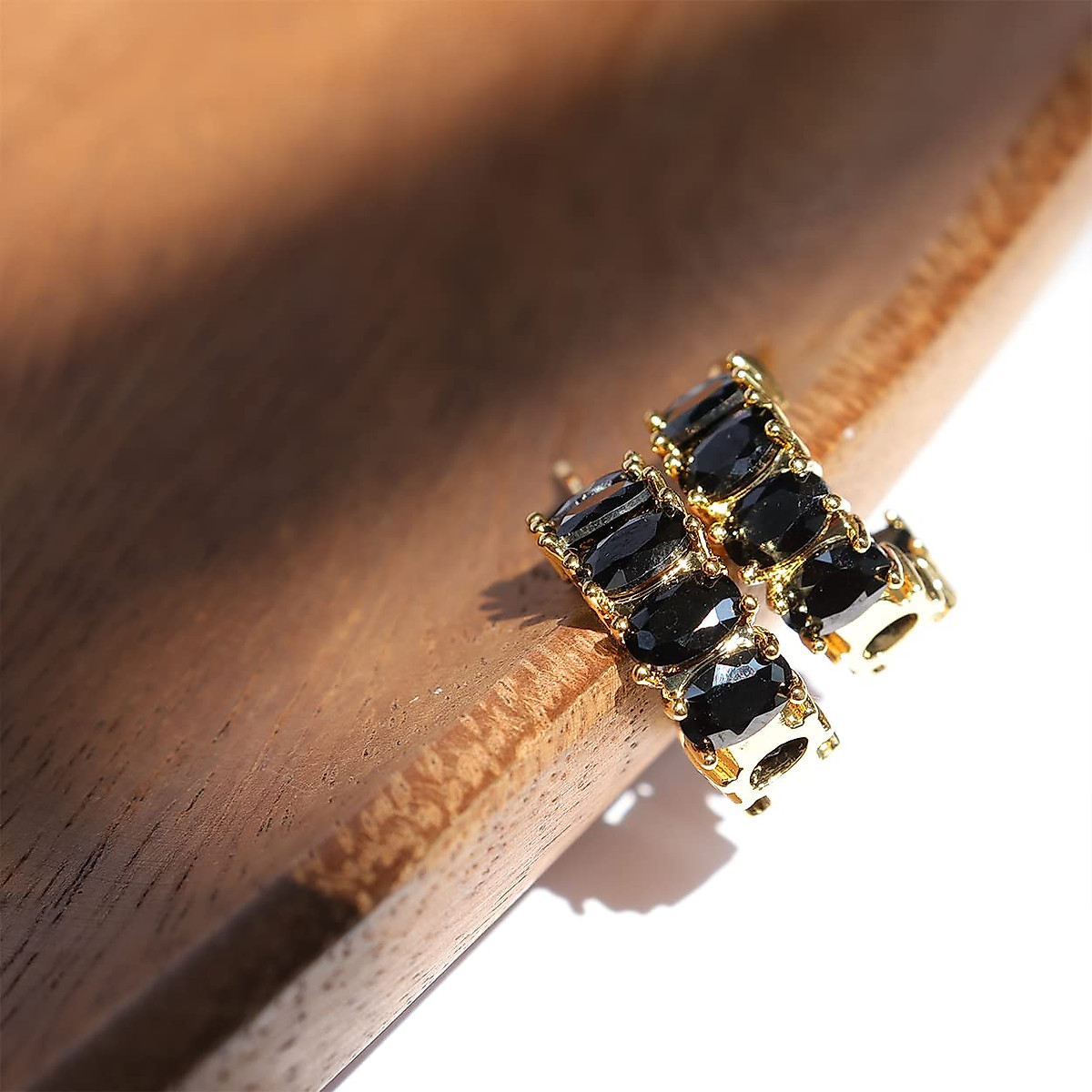 Sonateomber Black Cubic Zirconia Small Hoop Gold Huggie Statement Earrings for Women - Trendy Unique Oval Rhinestone Crystal Hinged Circle Hypoallergenic Fashion Jewelry Gift