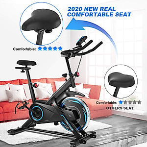 ANCHEER Exercise Bike, Indoor Cycling Bike Stationary with Heart Rate Monitor & LCD Monitor, Comfortable Seat Cushion, 40LBS Heavy Flywheel, Multi - Grips Handlebar (Black)