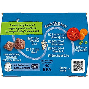 Gerber Mealtime for Baby 2nd Foods Power Blend Baby Food Tubs, Vegetable Beef, Nourishing Blend of Veggies, Grains & Beef, Pureed Baby Food, 2 - 4 Ounce Tubs/Pack (Pack of 4)