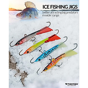 THKFISH Ice Fishing Jigs Panfish Ice Fishing Lures Kits Ice Fishing Gear Kit 14pcs Luminous Ice Fishing Color D