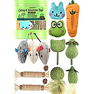 (12Pack) Catnip Toys, Silvervine Cat Toy, Cat Toys for Indoor Cats, Silvervine Sticks,Catnip Balls, Cat Nip Mice,Silver Vine Organic Chew Toys, Kitten Teething Toys,Interactive Plush Feather Kicker