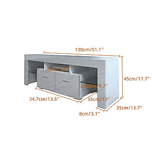 Modern TV Stand - Home TV Cabinet with Clolorful Lights and Storage Drawer, Entertainment Center for up to 60-inch TV Living Room (White)