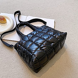 GLOD JORLEE Stylish Puffer Tote Bag for Women-Soft and Waterproof Small Tote Bag for Daily Leisure,Outing,Travel (Black)