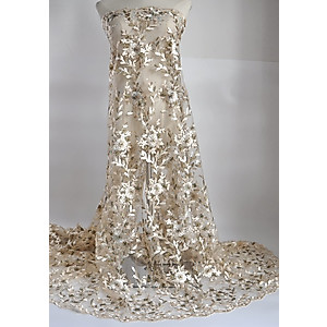 SanVera17 African Lace Net Fabrics Nigerian Embroidered Sparkling Stone French Fabric for Party Dress (Champagne) 5 Yards 266-2