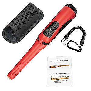 Fully Waterproof Portable Pinpointing Gold Metal Detector with LED Flashlight, 360 Degree Searching Pinpointer, IP68 Underwater to 5m/16.4feet Treasure Hunter for Adults and Kids, Three Modes, Red