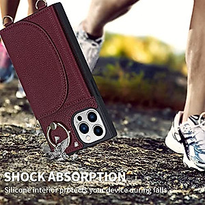 Jaorty Crossbody Phone Cases for iPhone 13 Pro with Card Holder for Women,iPhone 13 Pro Case Wallet with Lanyard Strap,PU Leather Magnetic Clasp [360° Rotatable Ring Holder Kickstand],(Red)