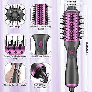 APOKE Brush Hair Dryer, Professional 1200W Ceramic Tourmaline Ionic Hot Air Styling Brush, One Step Hair Dryer & Styler Volumizer, Blow Dryer Curling Brush, Blowout Brush for Drying Curling Combing