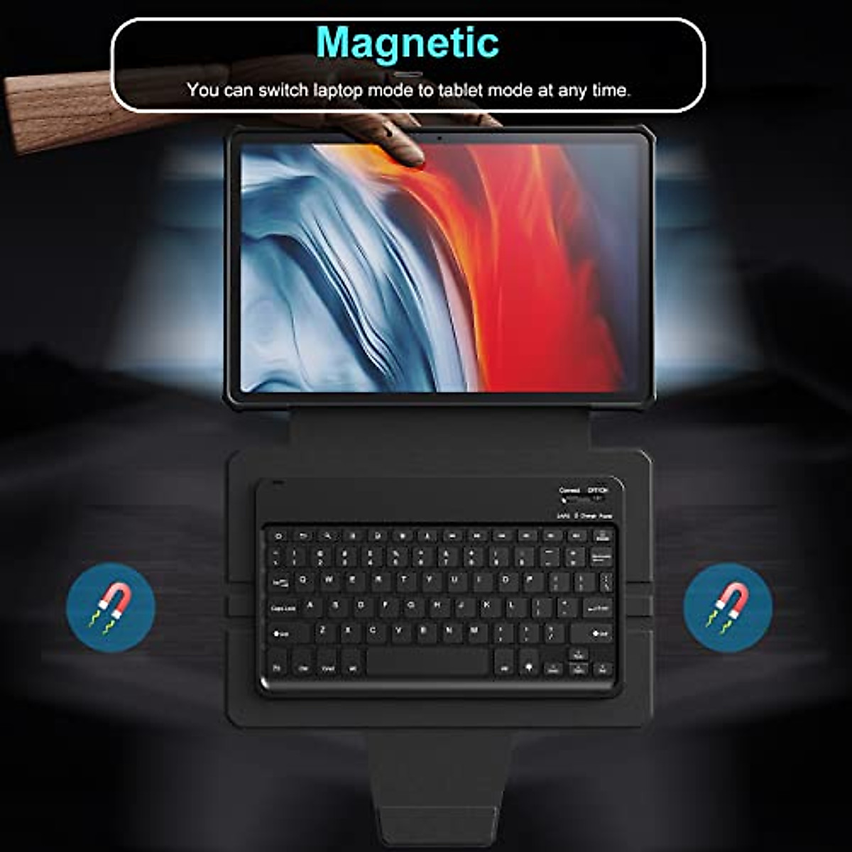 INFILAND Samsung Galaxy Tab S8 Plus/ S7 FE/ S7 Plus Backlit Keyboard Case, Multi-Angle 7 Colors Backlight Detachable Wireless, Black