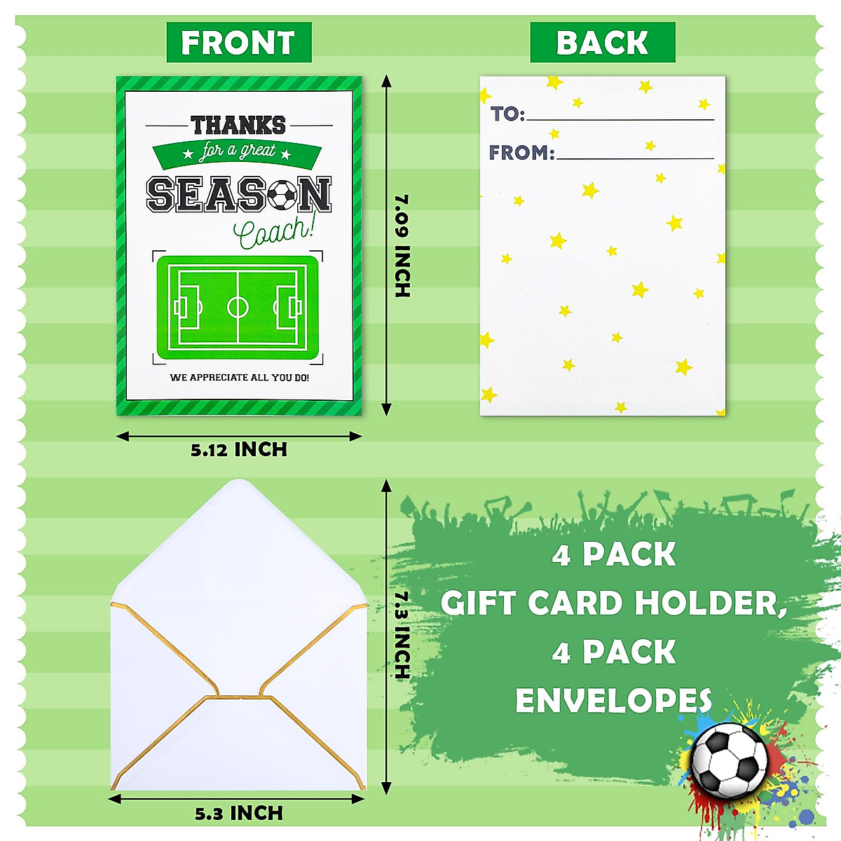 GlikCeil 4 Sets Soccer Coach Gift Card Holder Thanks Coach Gift Card Holders with Envelope Thank You for a Great Season Coach for Coach Team Gifts