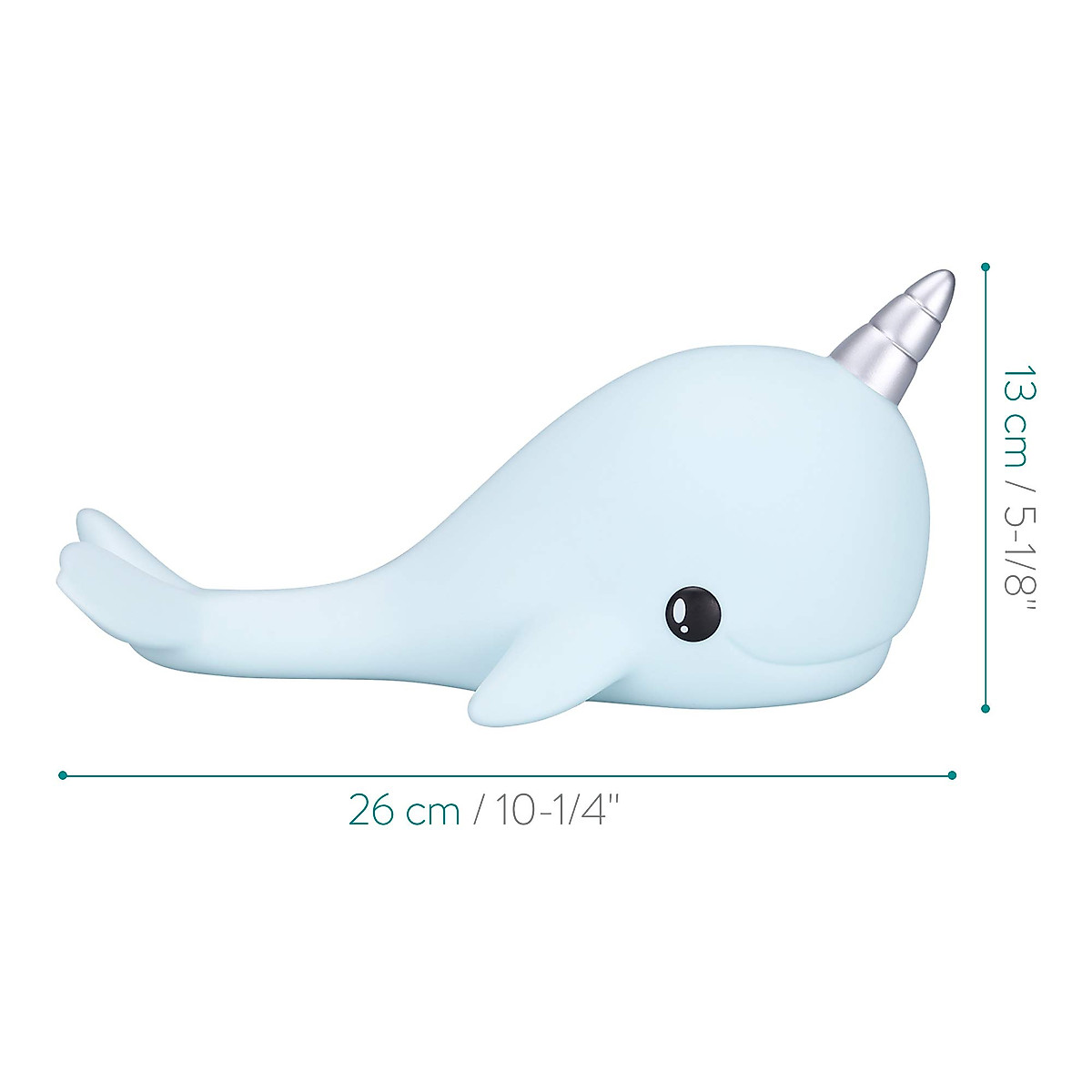 Navaris Narwhal Night Light - Battery Powered Color Changing LED Lamp for Kids, Baby Nursery, Boys, Girls - BPA-Free and Phthalate-Free - Light Blue