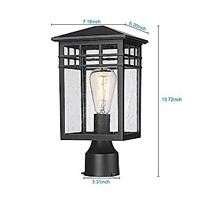 Diyel Outdoor Post Light Fixture, Modern Exterior Pillar Lantern with Black Finish & Seeded Glass, Pole Light for Garden, Backyard, Courtyard, Patio, Porch, RZ009-P BK