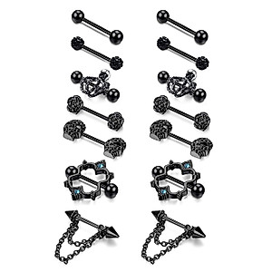 ORAZIO 7 Pairs 14G Nipplerings for Women Stainless Steel Heart Shape CZ Tongue Nipple Rings Barbell Piercing Body Jewelry