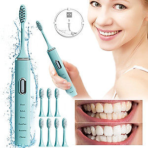 ZITIANY 5 Modes Sonic Electric Toothbrush, 7 Color Available Rechargeable Electric Toothbrush with 8 Brush Heads