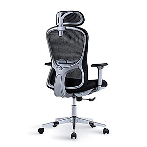 KARXAS Ergonomic Office Chair High Back Desk Chair with Adjustable Lumbar Support, Headrest & 3D Metal Armrest - 130° Rocking Mesh Computer Chair（Black&Grey）