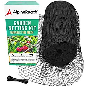 AlpineReach Garden Netting Heavy Duty Bird, Deer, Plant Protection 7.5 x 65 ft Extra Strong Woven Mesh Animal Net, Reusable Kit with Zip Ties, Fencing for Fruits Trees, Black